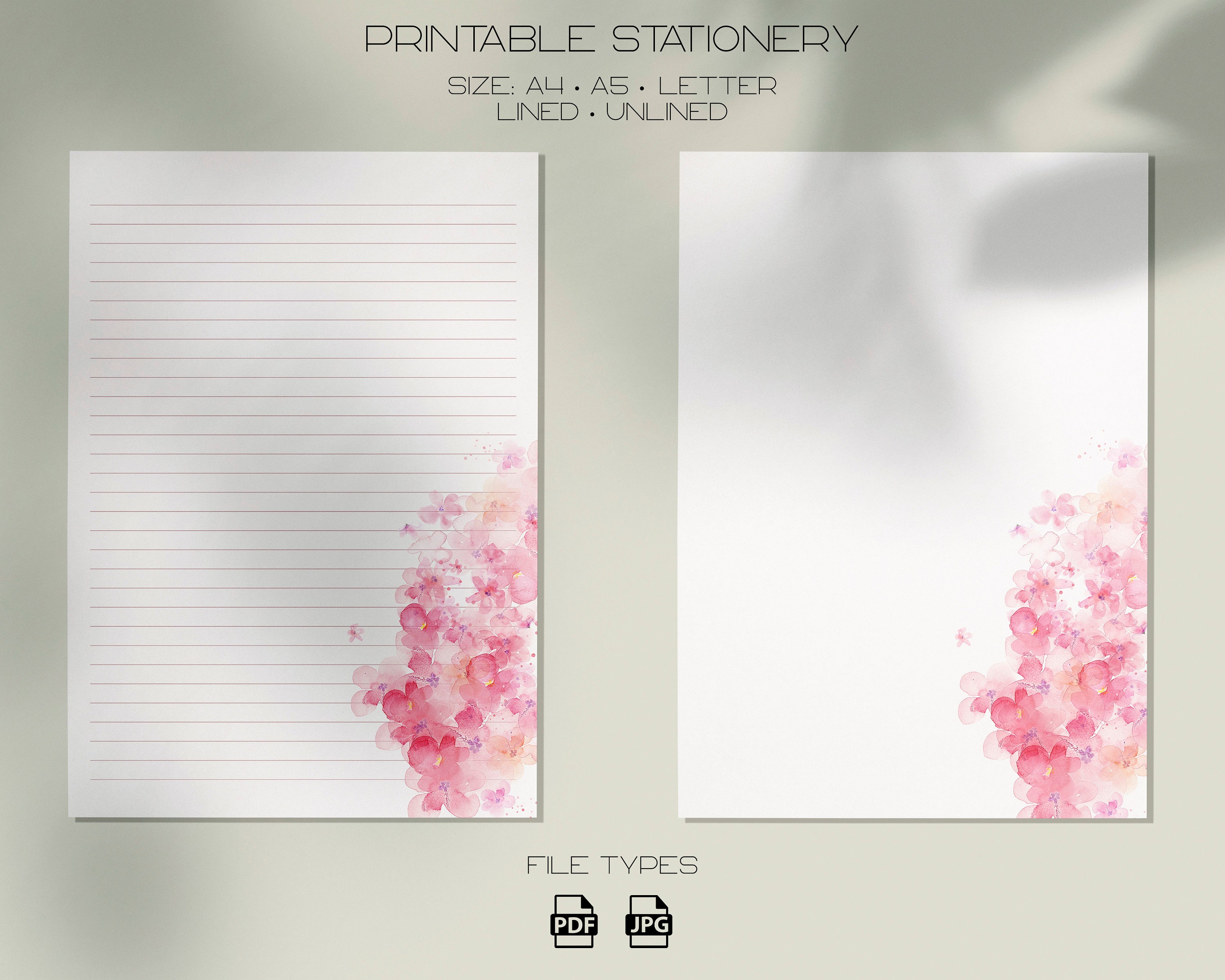 Printable Stationery Unlined Digital Letter Writing Paper A4/a5/letter ...