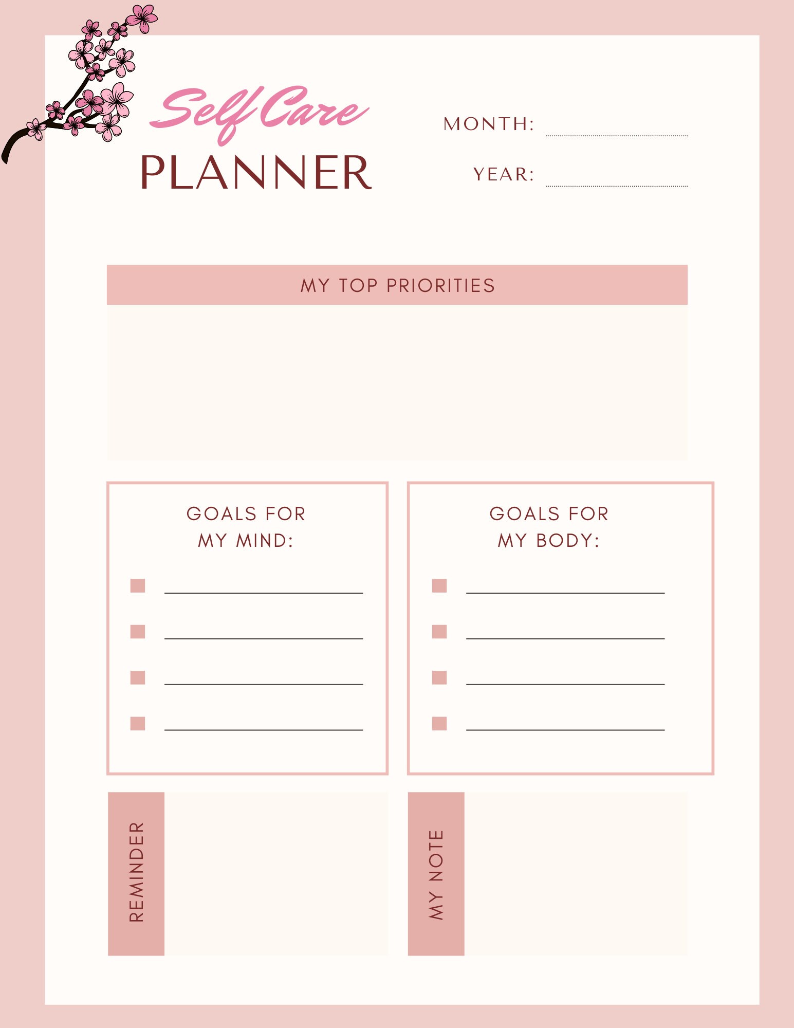 Self Care Planner/self Care Plan Template/ Self Care Planner/self Care ...