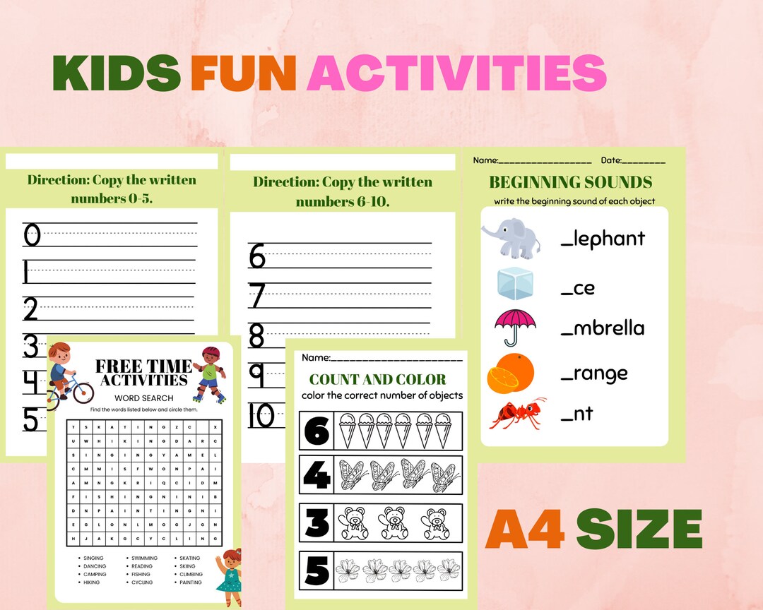 Kids Fun Activities/preschool Pre-k Kindergarten Learning Pages ...