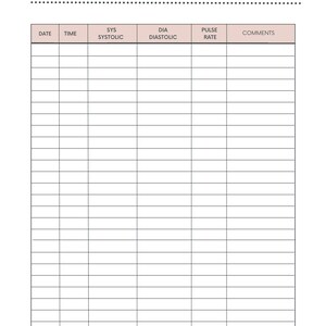 BLOOD PRESSURE Reading Log Printable, Blood Pressure Tracker, BP ...