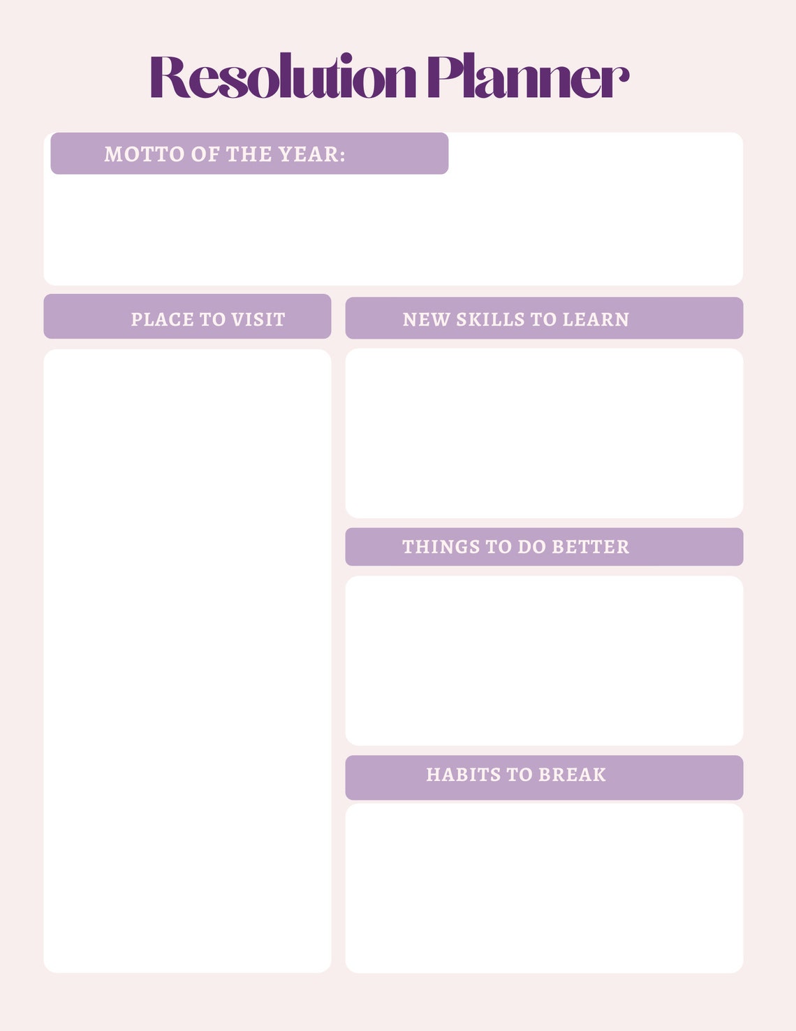 Resolution Printable Resolution Planner Resolution Template | Etsy