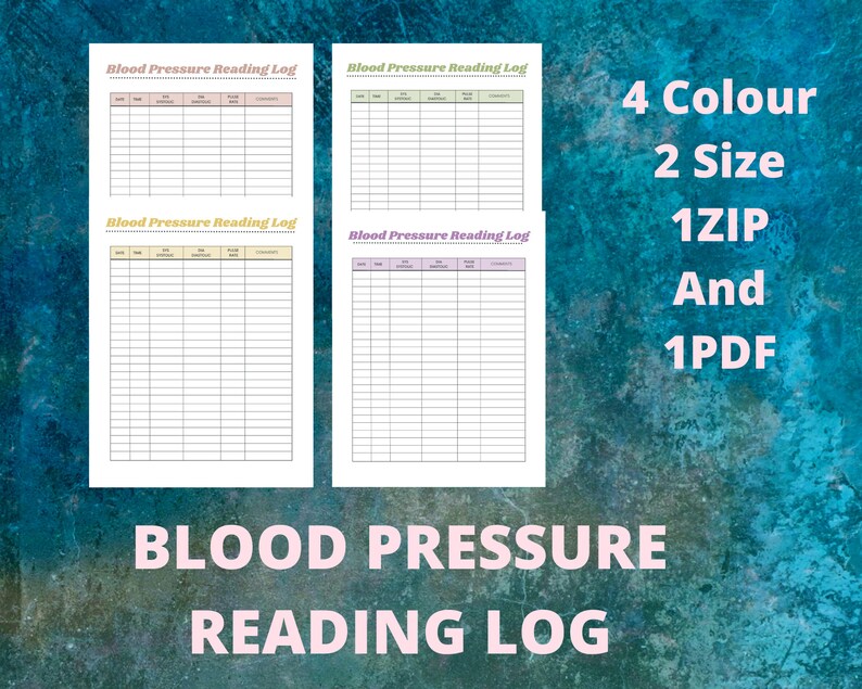 BLOOD PRESSURE Reading Log Printable, Blood Pressure Tracker, BP ...