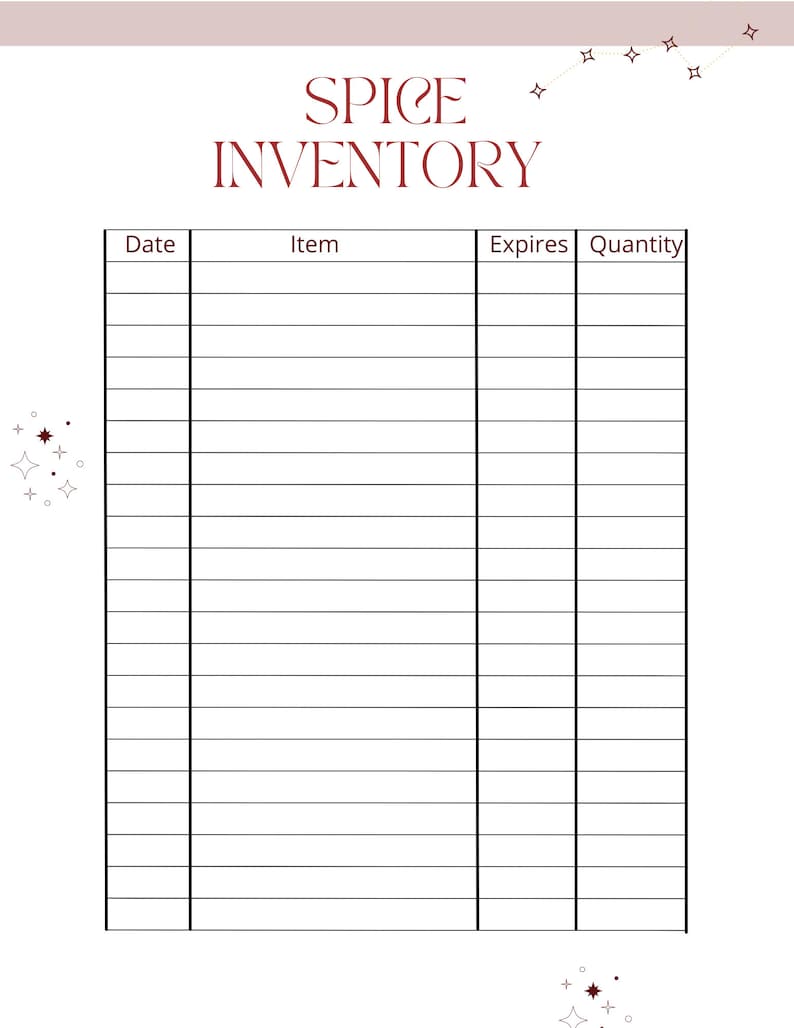 KITCHEN INVENTORY PRINTABLES, Pantry, Spice, Fridge, Freezer Meal ...
