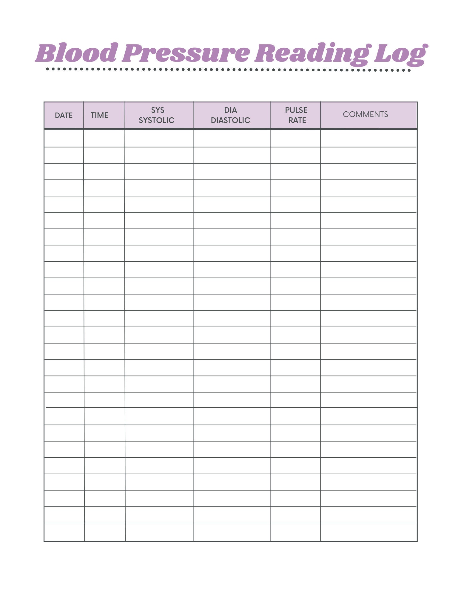 BLOOD PRESSURE Reading Log Printable, Blood Pressure Tracker, BP ...