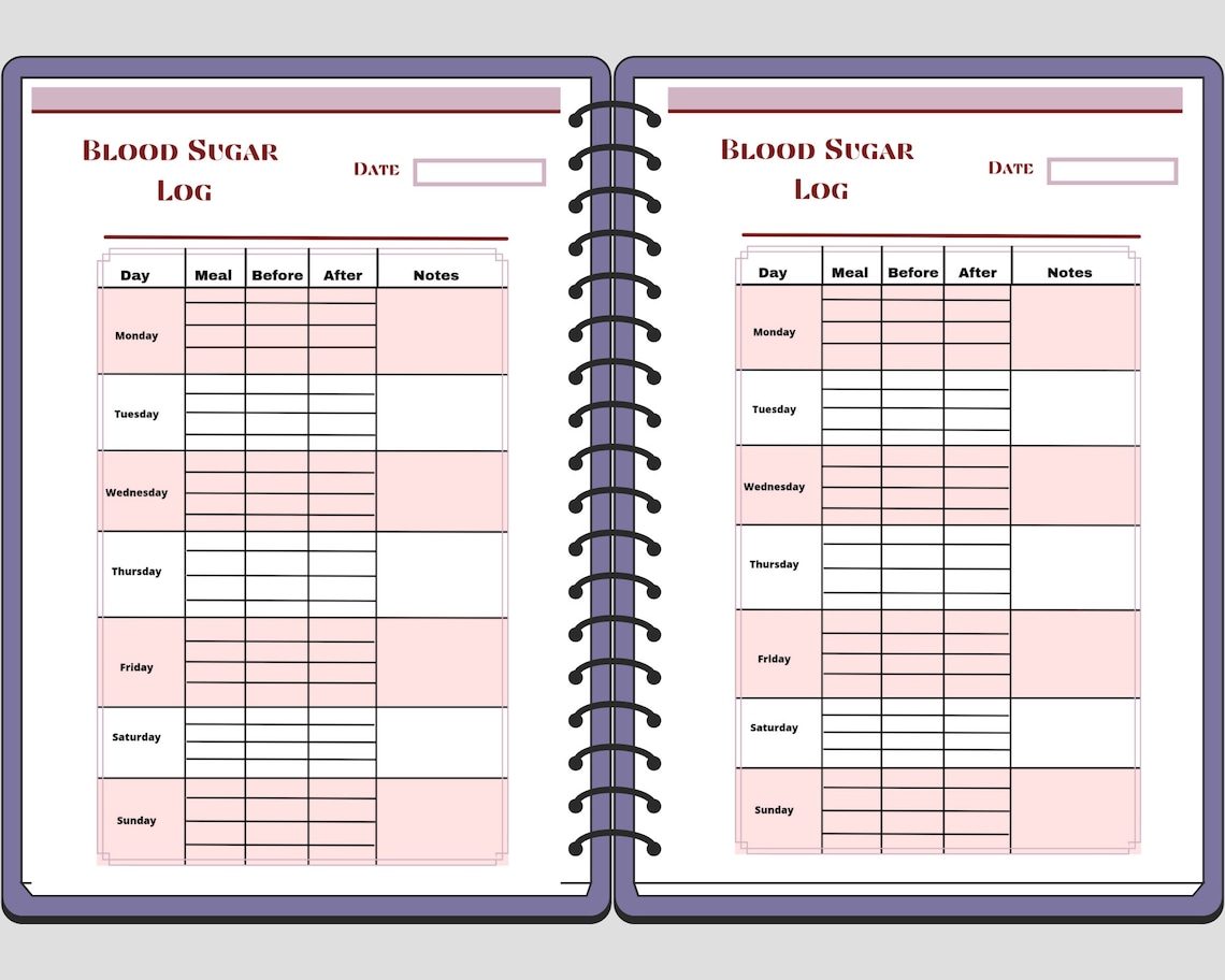 Blood Sugar Log, Printable Blood Sugar Journal, Blood Glucose Log ...