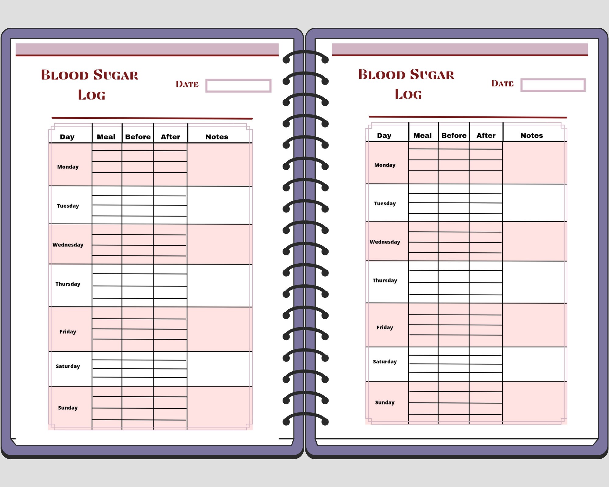 Blood Sugar Log, Printable Blood Sugar Journal, Blood Glucose Log ...