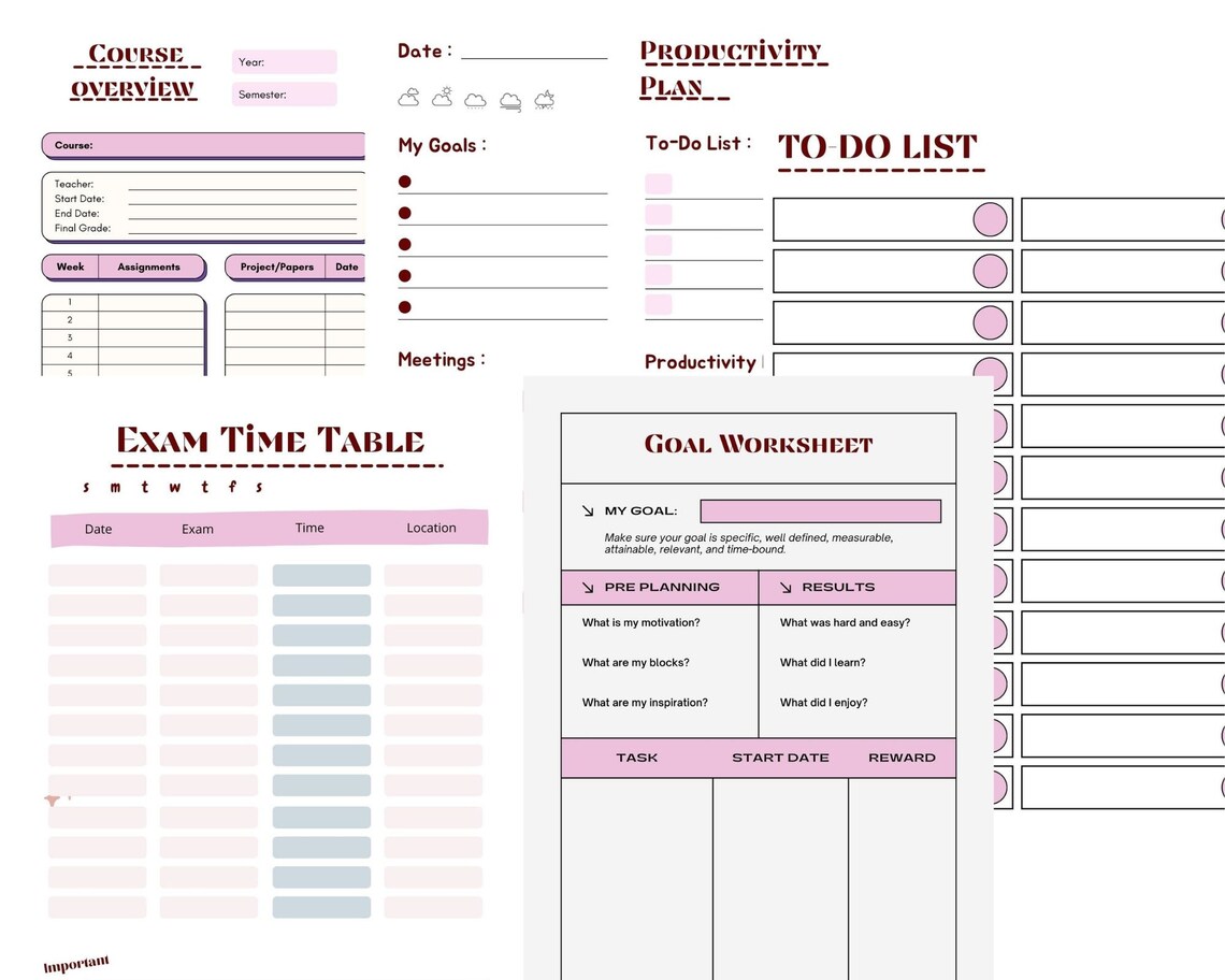 Student Planner, Study Planner, Project Schedule, Semester Plan ...