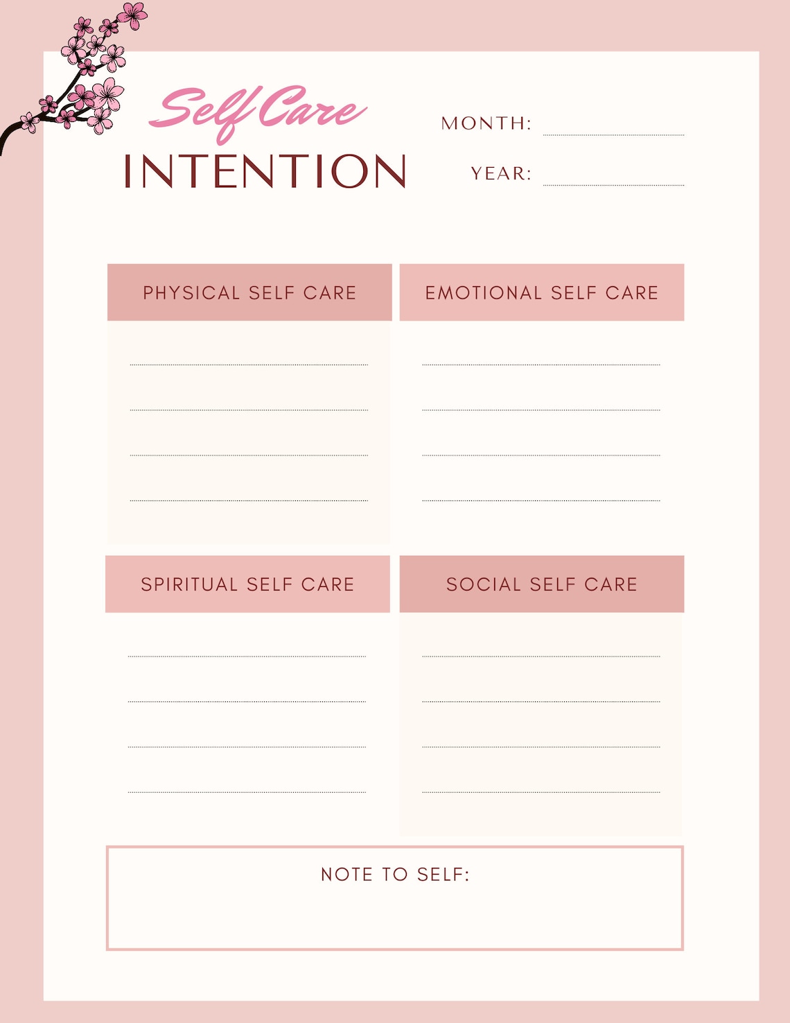 Self Care Planner/self Care Plan Template/ Self Care Planner/self Care ...