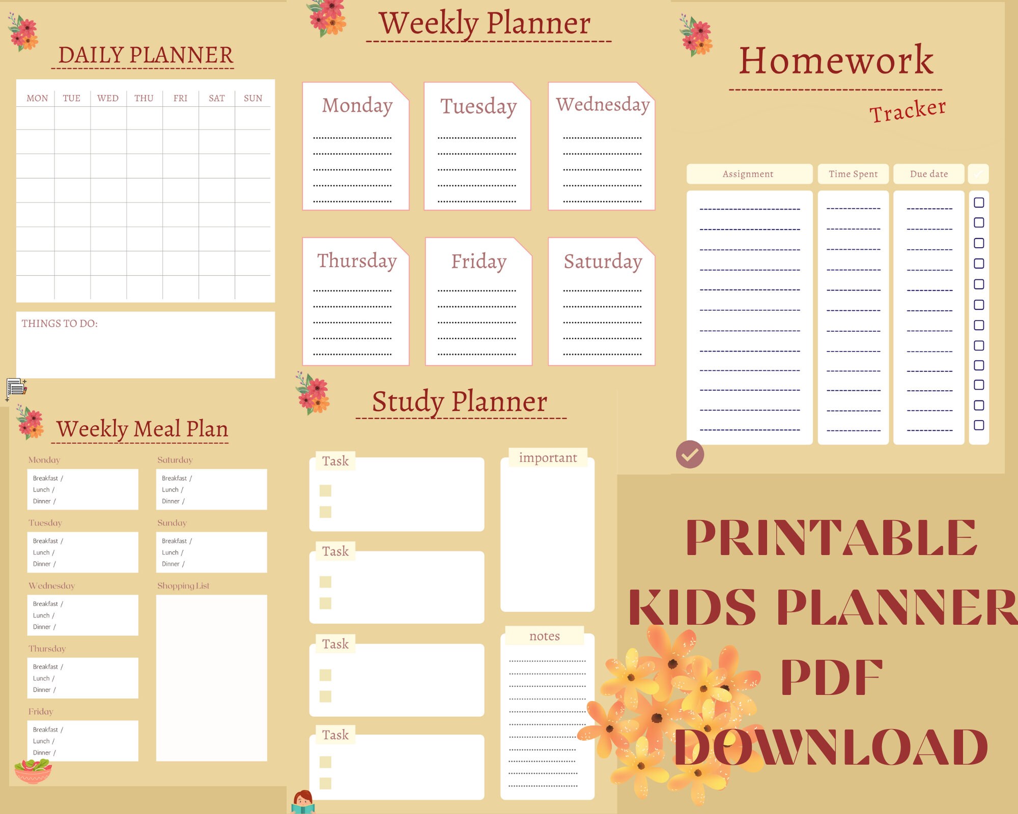 Kids Printable Planner | Kids Weekly Planner | Homework Tracker | Kids ...