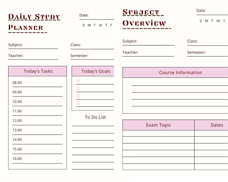 Student Planner, Study Planner, Project Schedule, Semester Plan ...