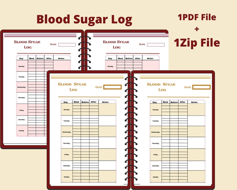 Blood Sugar Log, Printable Blood Sugar Journal, Blood Glucose Log ...