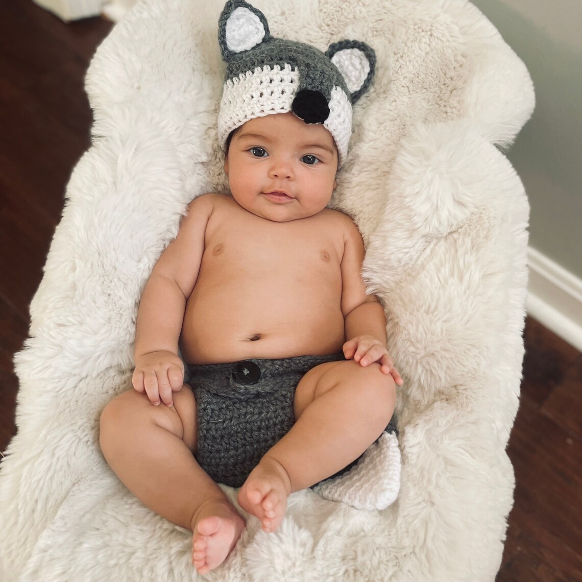 Wolf Diaper Cover Set, Gray Fox Diaper Cover Set, Crochet Diaper Cover ...