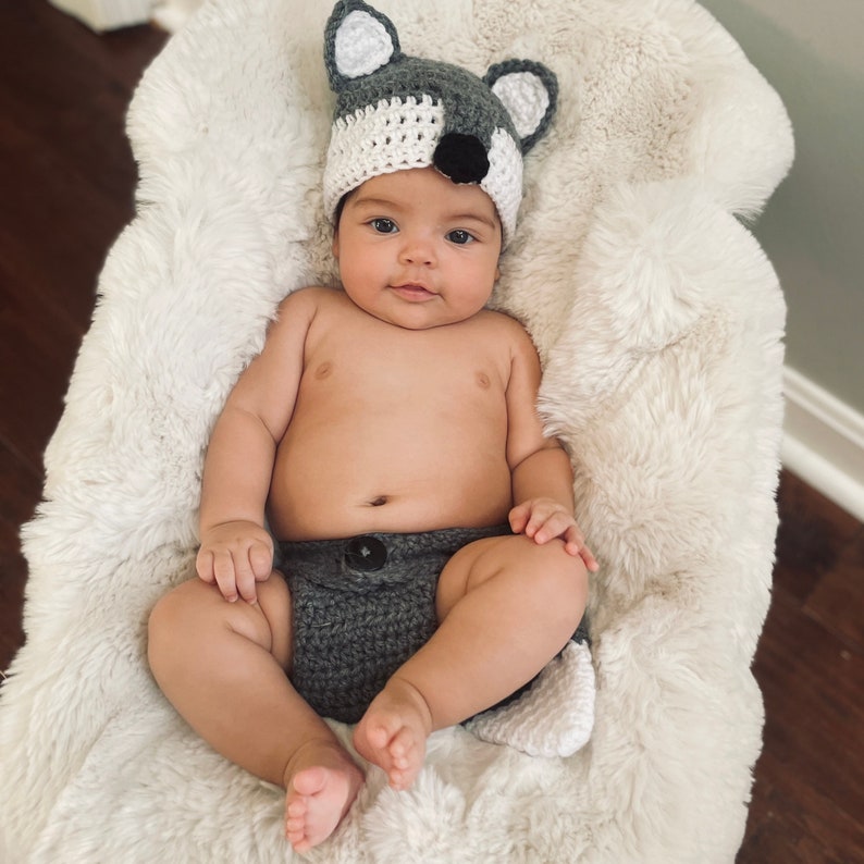 Wolf Diaper Cover Set, Gray Fox Diaper Cover Set, Crochet Diaper Cover ...