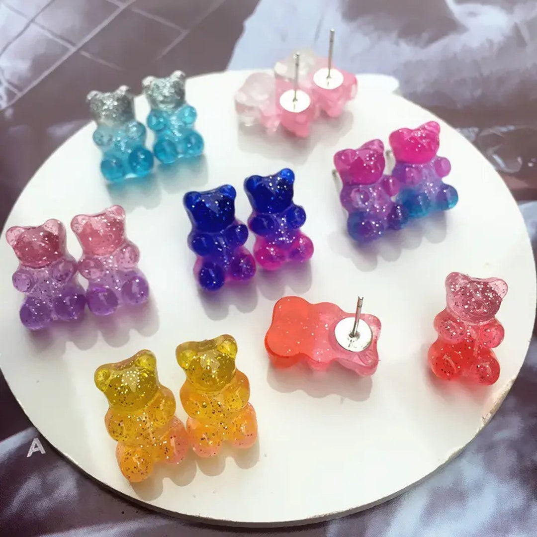 Pair of Colourful Teddy Bear Stud Earrings Trendy Cute Womens Sweet ...