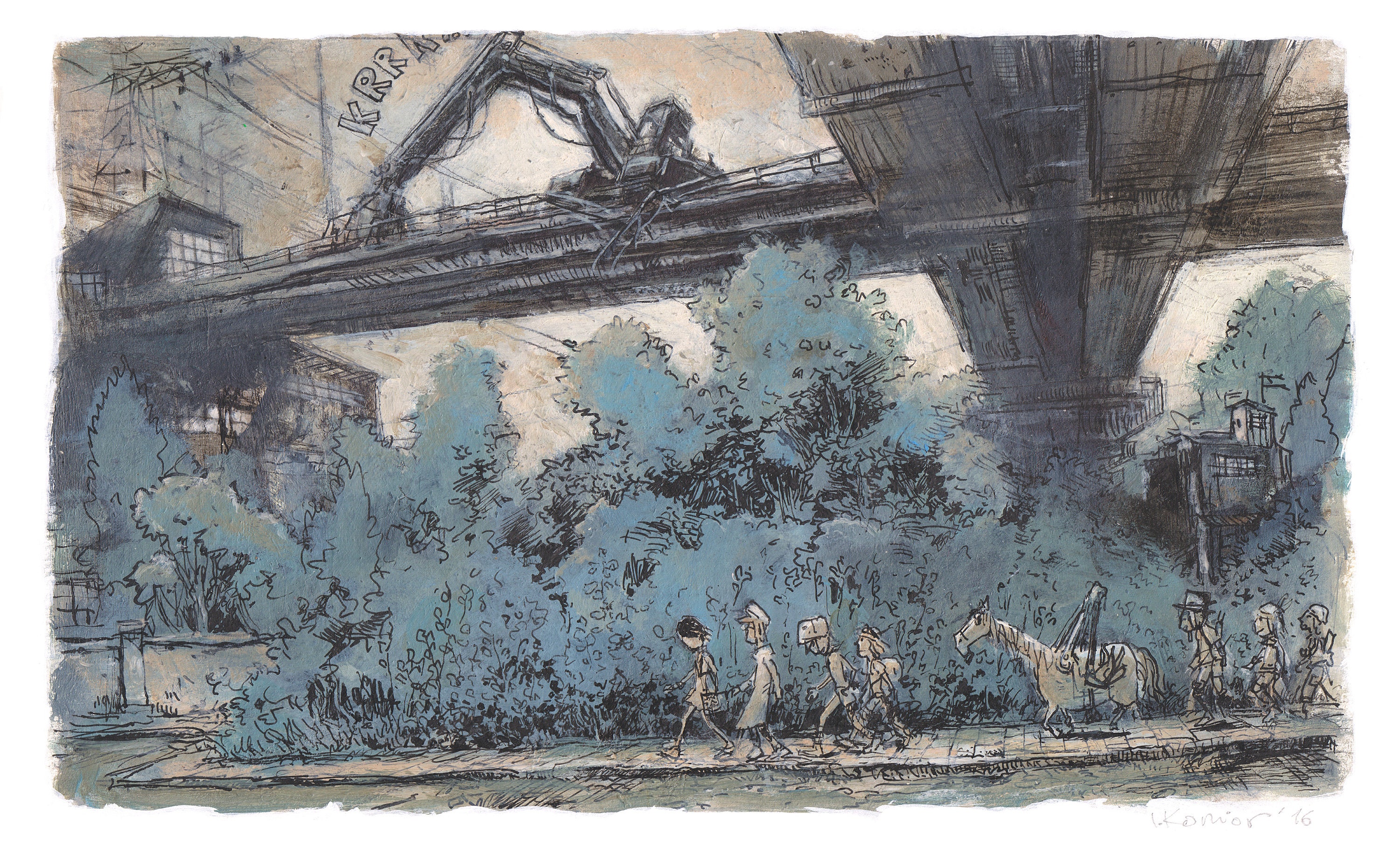 The Bridge, Acrylic Comic Painting by Irek Konior - Etsy