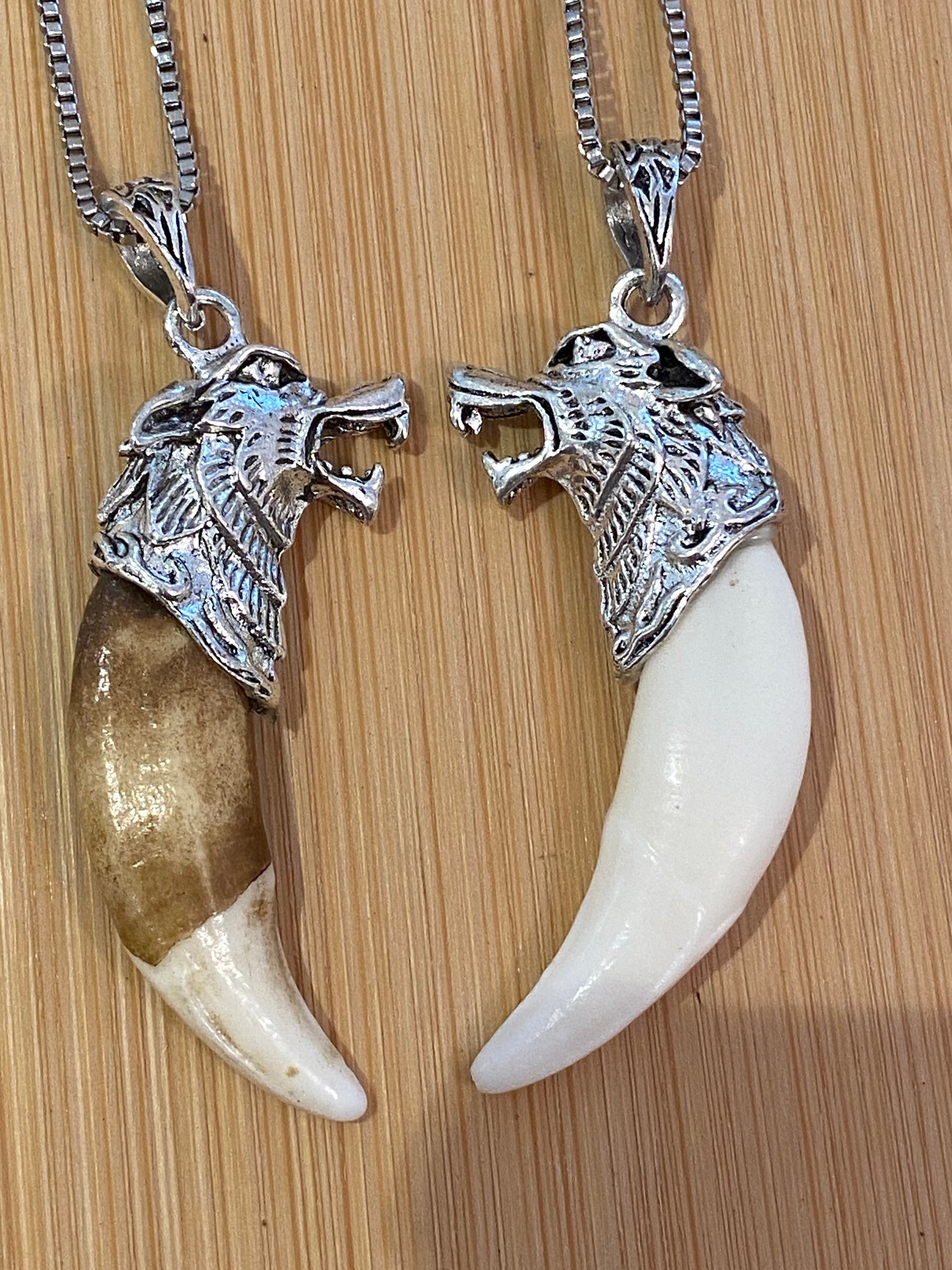 A Real Tibetan Wolf Tooth Mounted in a Silver Plated Wolf Figure ...