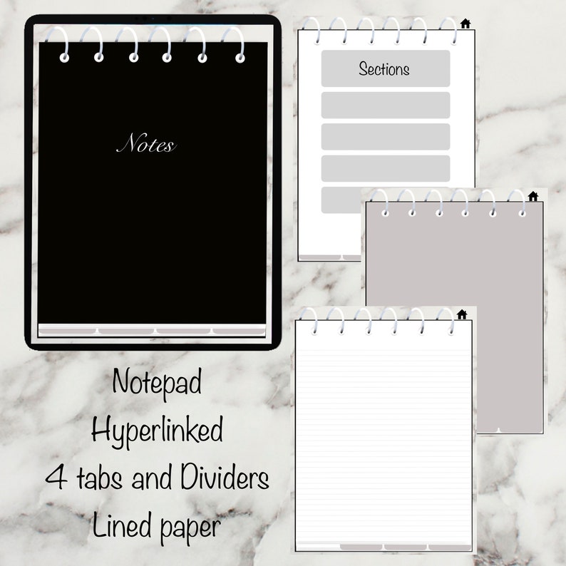Digital Notepad Notebook 4 Hyperlinked Tabs, Dividers, Lined Paper - Etsy