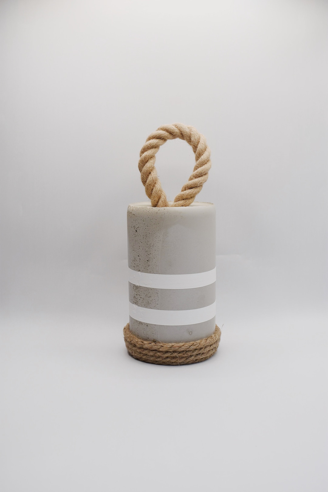 Cement Doorstop, White Stripe Door Stopper With Jute Base, Modern ...