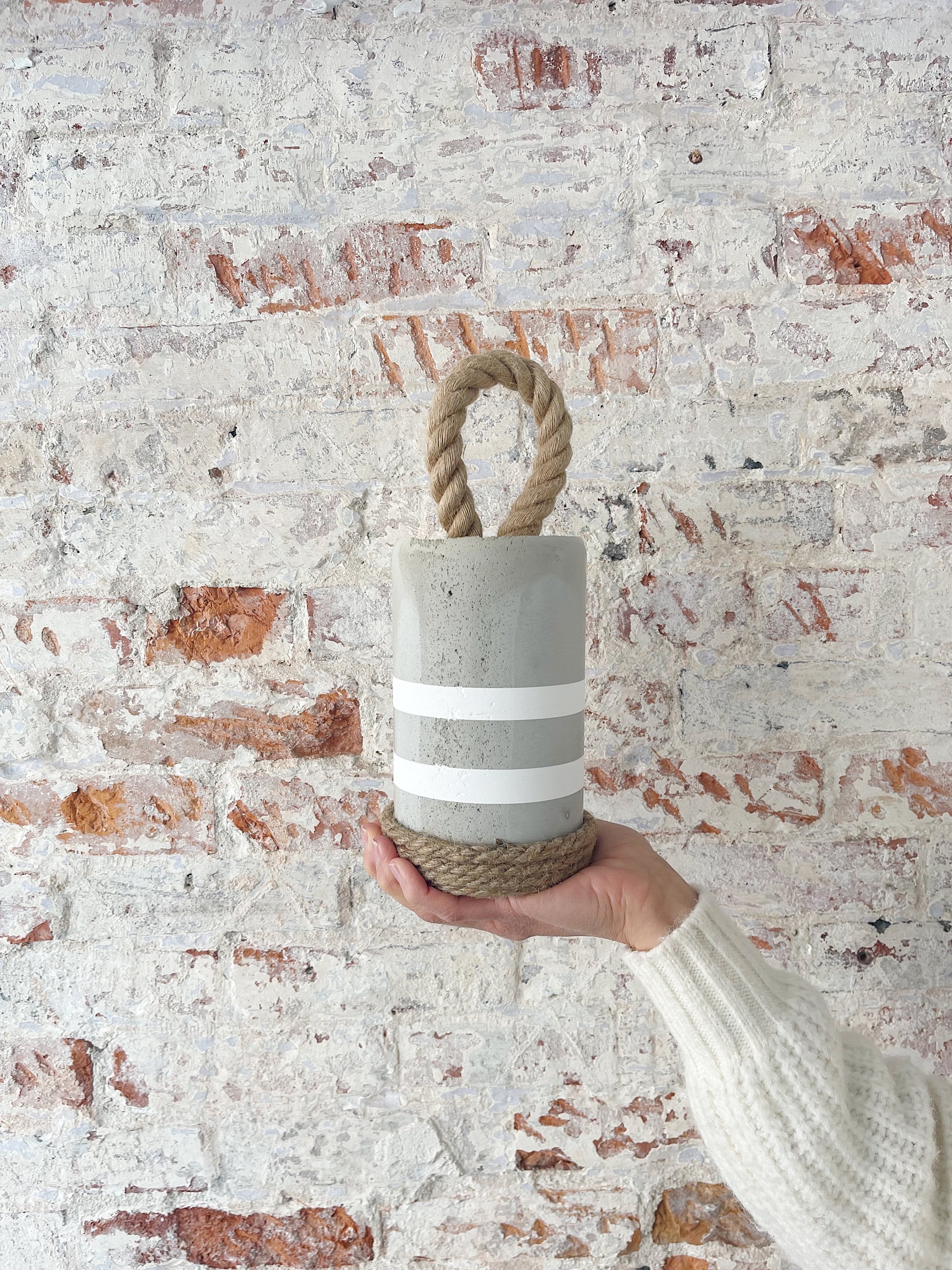 Cement Doorstop, White Stripe Door Stopper With Jute Base, Modern ...