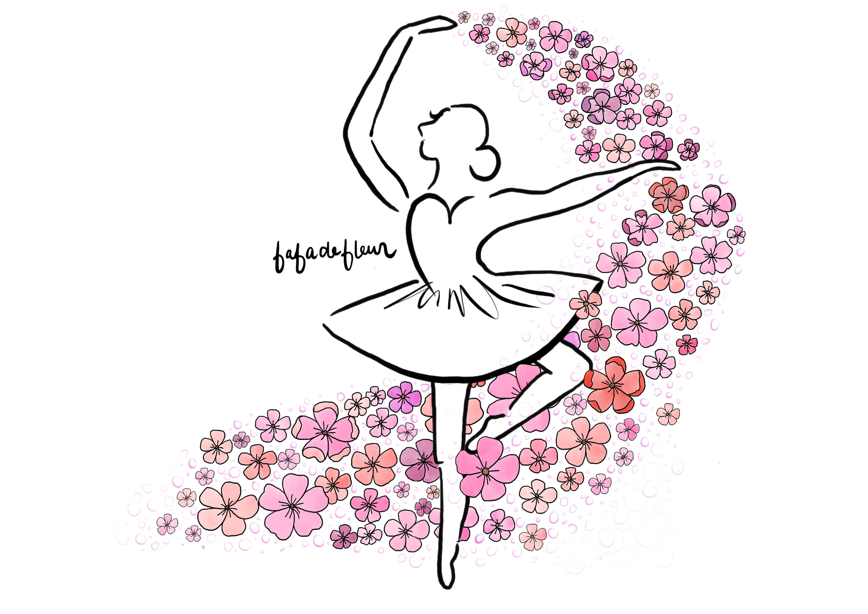 Sakura Dance - Digital Printable Floral Drawing (DIGITAL DOWNLOAD ...