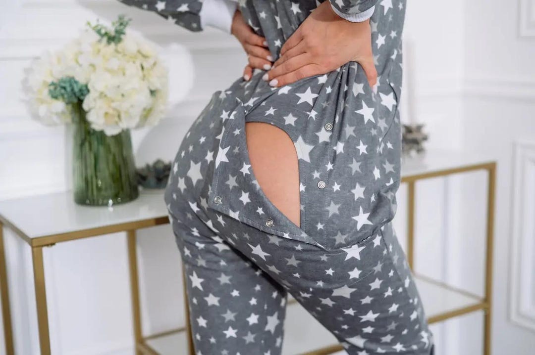 Flannel Pajamas Jumpsuit: Women's Gray Star Cutout Onesie - Etsy