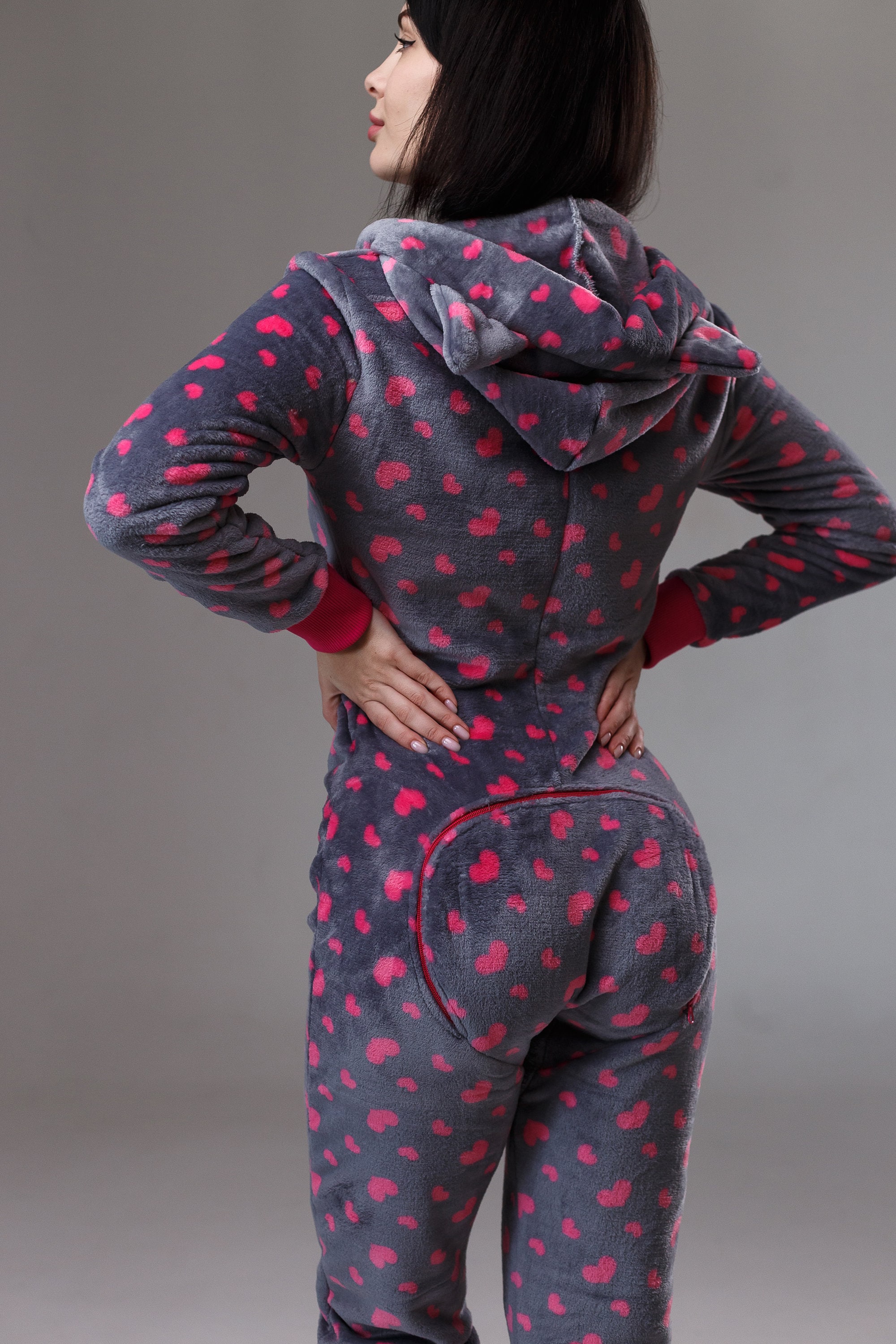 Womens Cozy Terry Butt Flap Pajamas Sweetjama Frozy With A Hood Cute