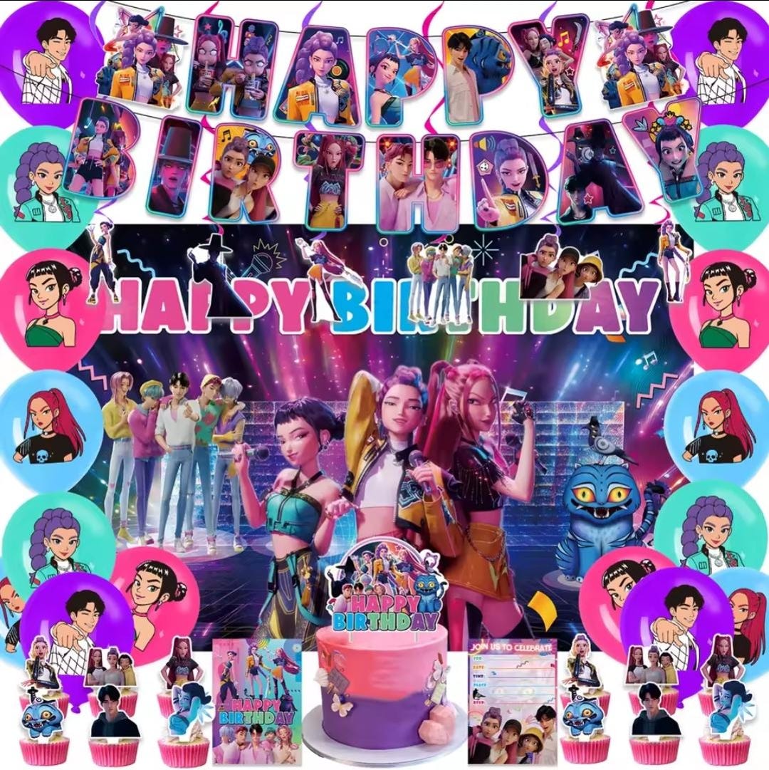 HUNTRIX K Pop Demon Hunters Birthday Decor Balloons Banners Tableware ...