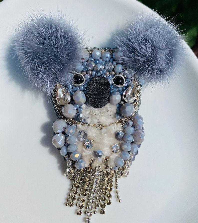 Koala Bead Brooch Animals of Australia Handmade Brooch Fur - Etsy