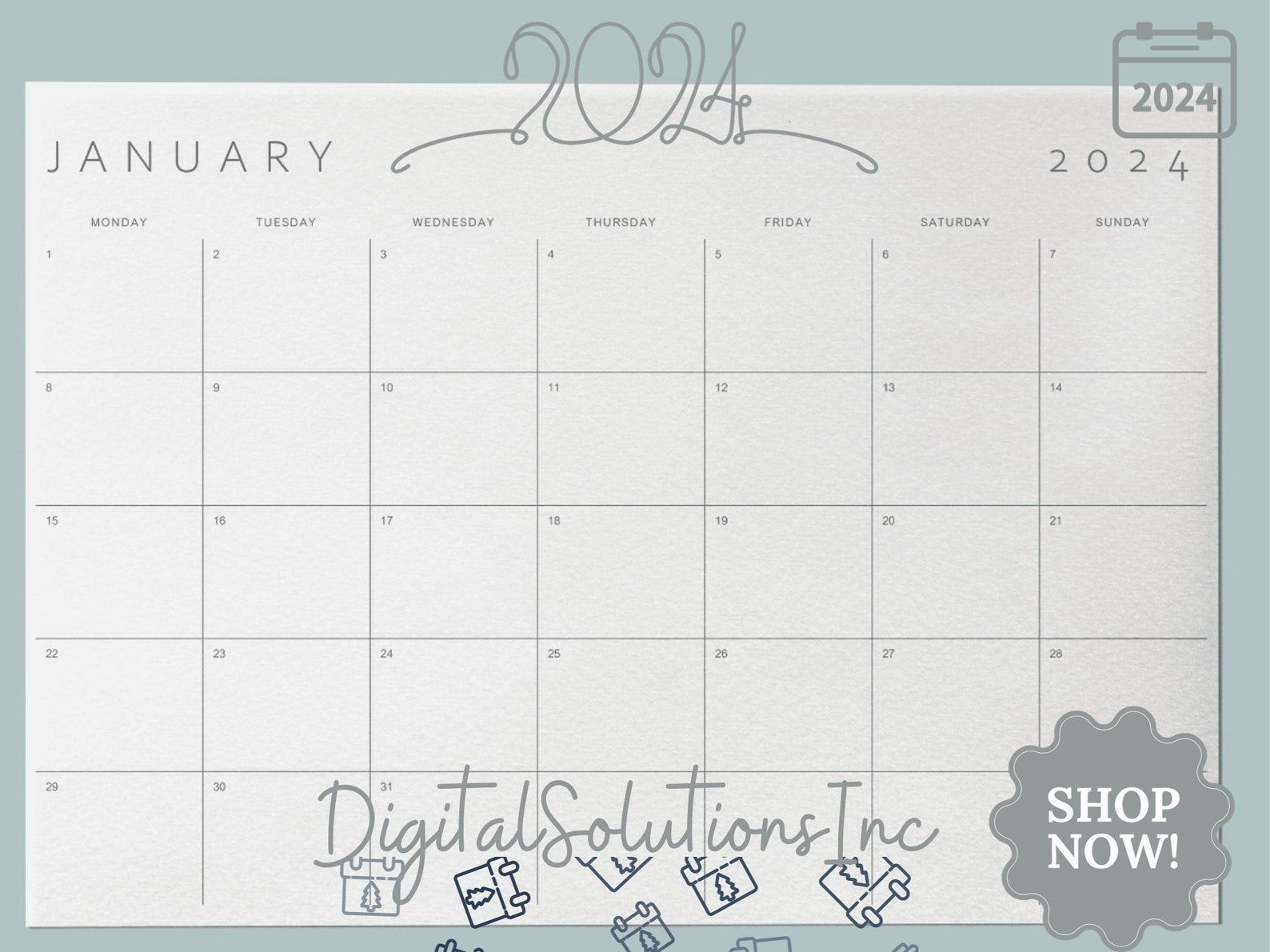 2024 Printable Calendar A4, Letter, A3 Landscapeminimalist Design ...
