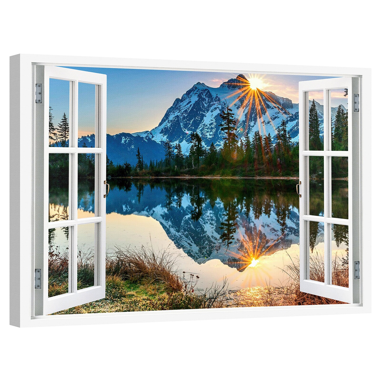 Mountain Lake View 3D View Through Window Effect Canvas Print | Etsy UK
