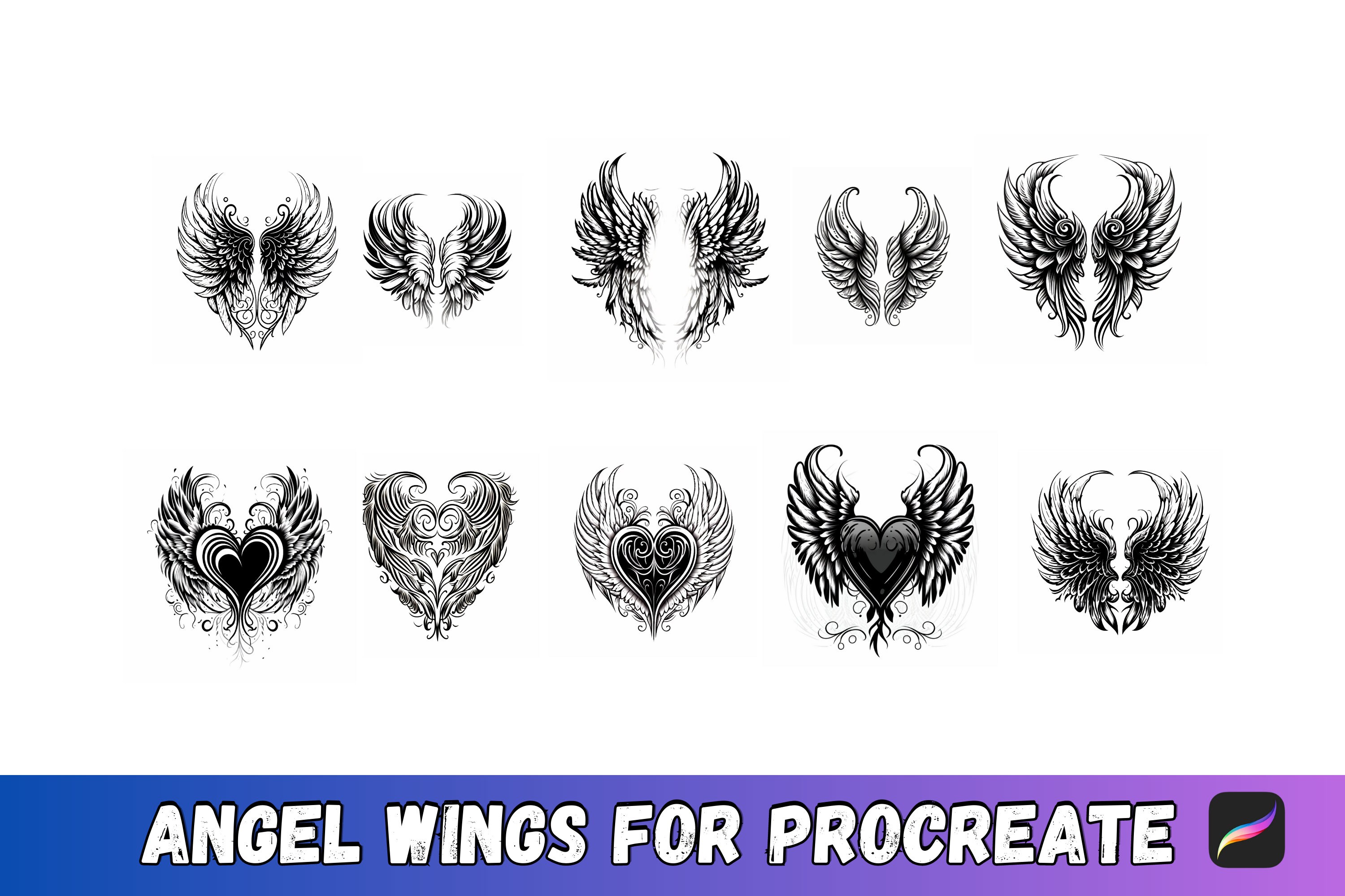 Angel Wings Stamps, Procreate Tattoo, Tattoo Stencil, Angel Wing ...