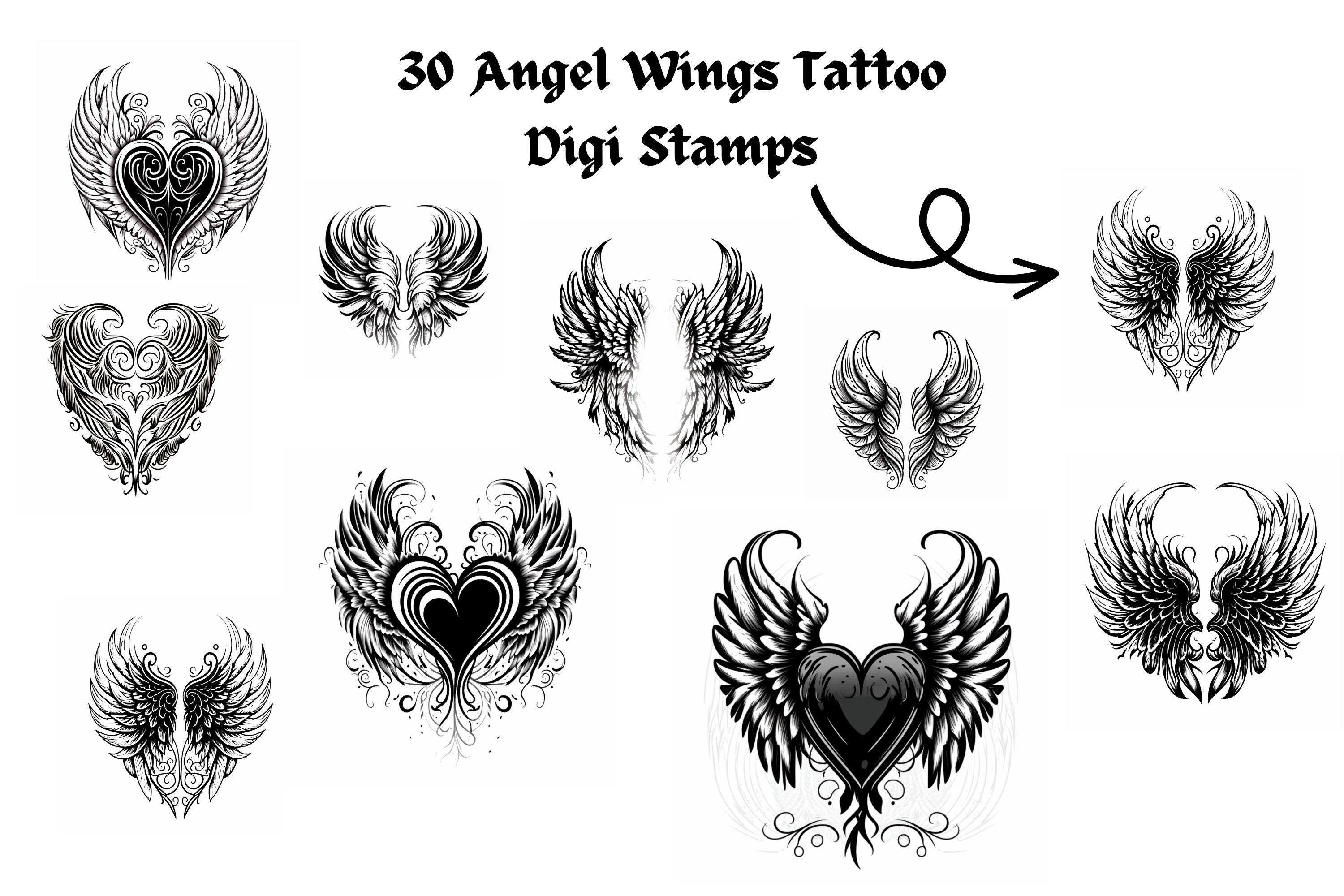 30 Angel Wings Tattoo, Angels Wings PNG, Tattoo Stencil, Tattoo Flash ...