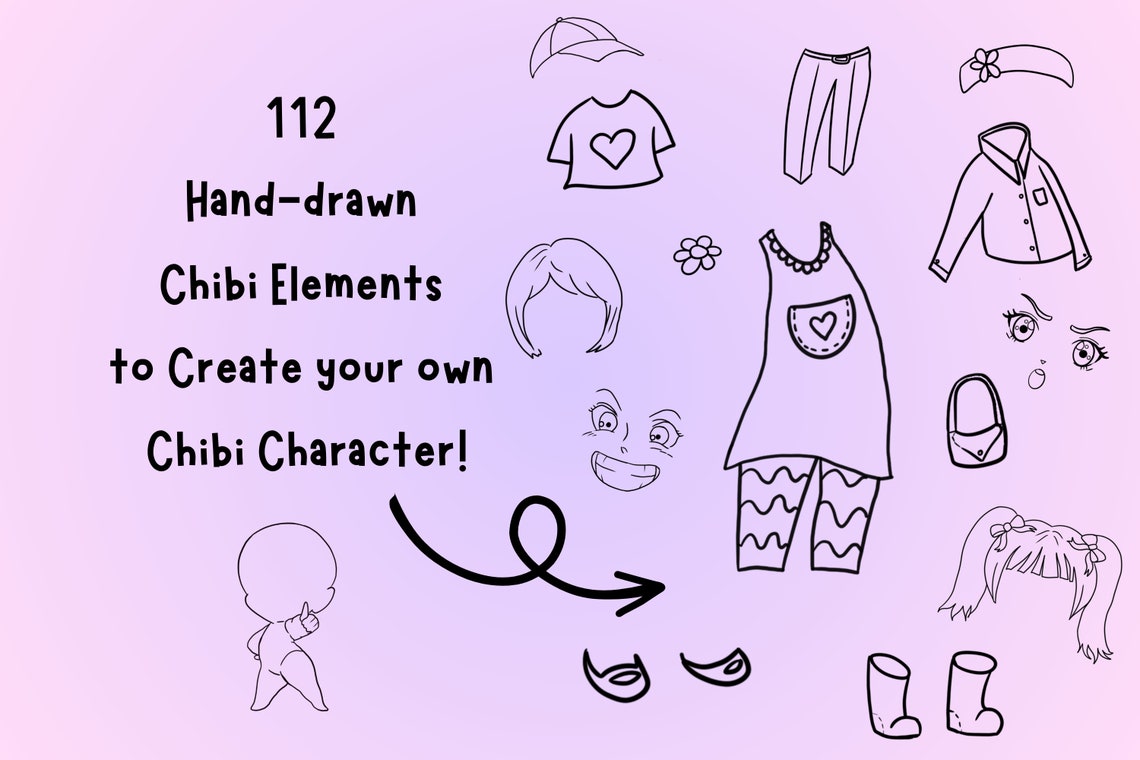 112 Ultimate Chibi Stamps, Chibi Stamps, Chibi Hair Stamp, Chibi Poses ...