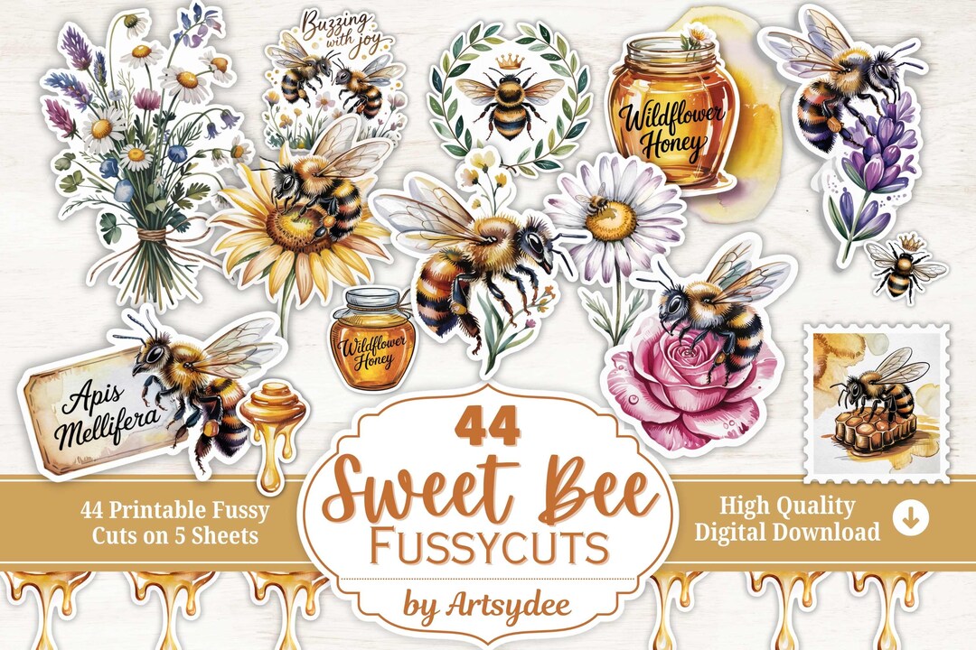 Sweet Bee Fussy Cuts, Fussycuts, Fussy Cut Digi, Honeybee Clipart, Bees ...