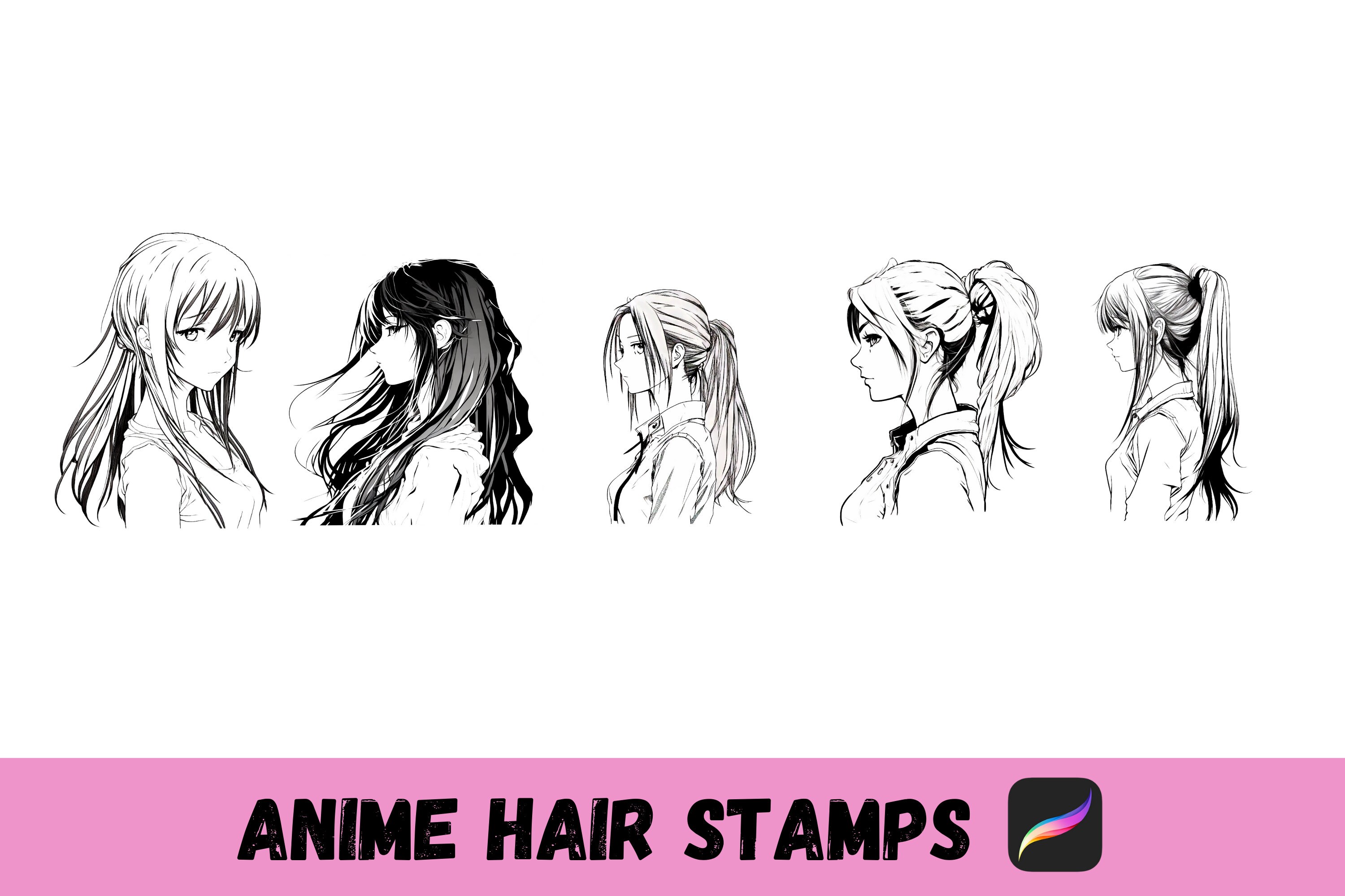 22 Anime Hair Stamp Procreate Procreate Hair Brushes - Etsy