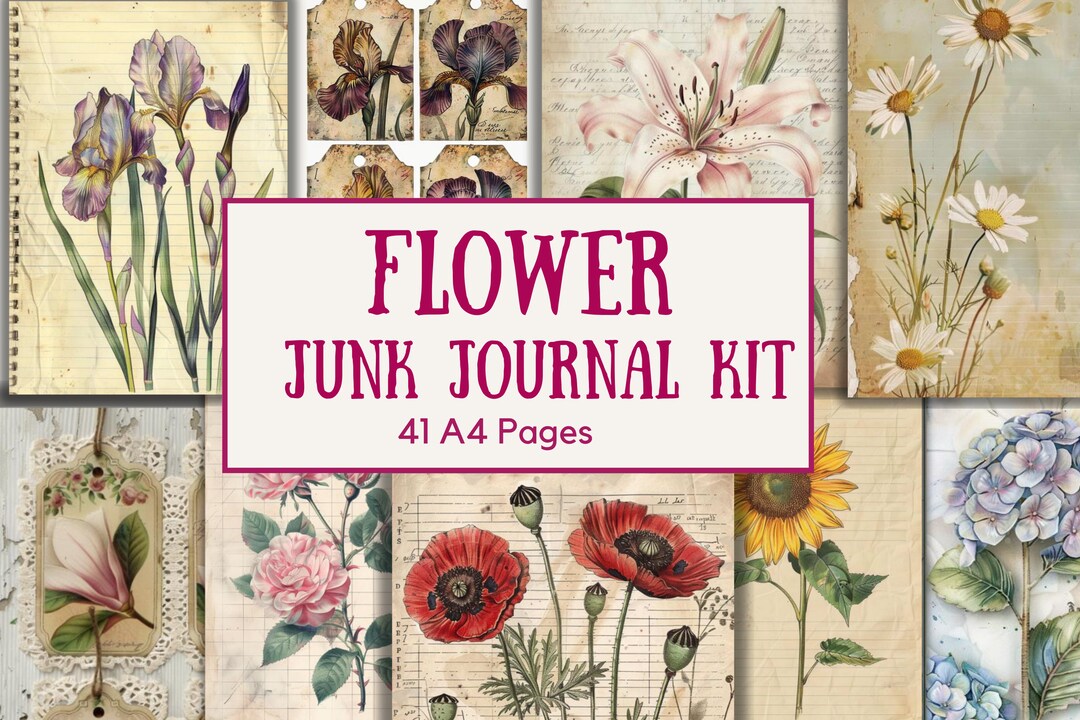 41 Flower Junk Journal Pages, Floral Junk Journal, Junk Journal Kit ...
