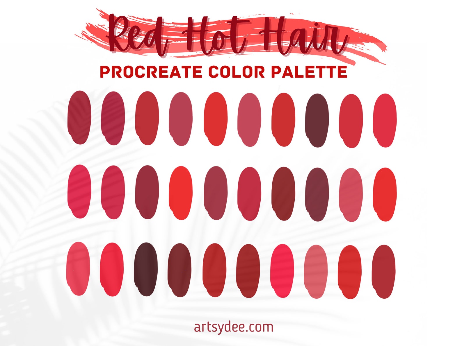 Red Color Palette Procreate, Hair Color Swatches, Red Hair Color ...