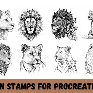 Lion Procreate Stamp, Lion Stamps, Lion and Cubs Tattoo Procreate ...