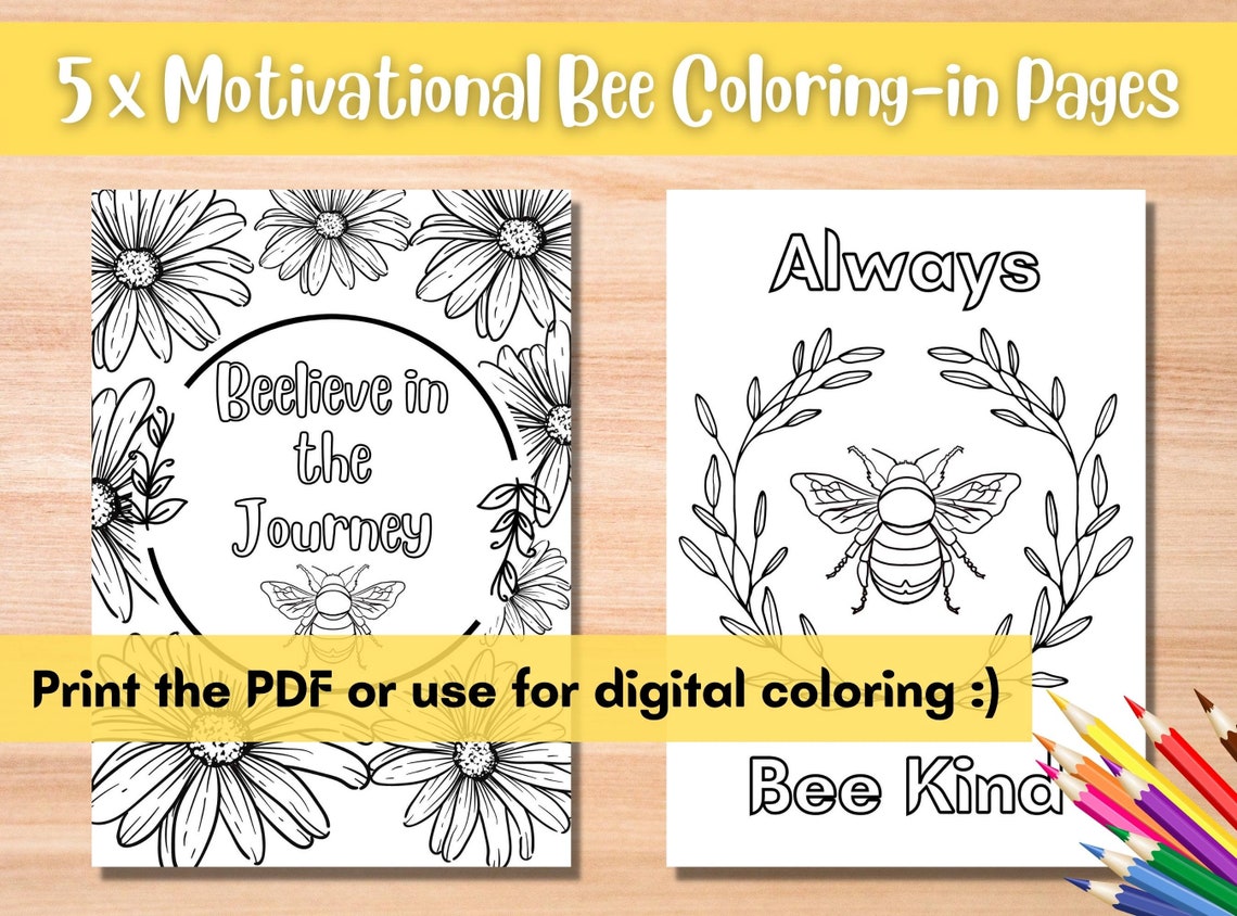 Motivational Bee Coloring in Pages, Procreate Coloring in Pages ...