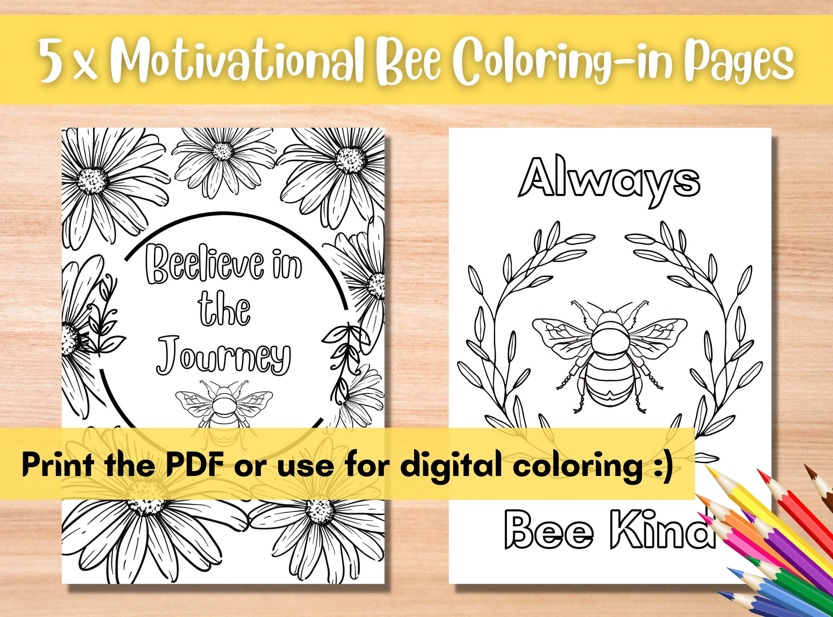 Motivational Bee Coloring in Pages, Procreate Coloring in Pages ...