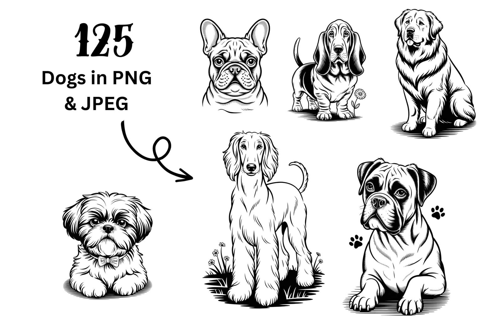 125 Dog Digital Stamps, Dogs PNG Bundle, Dogs Digi Stamps, Dogs Outline ...