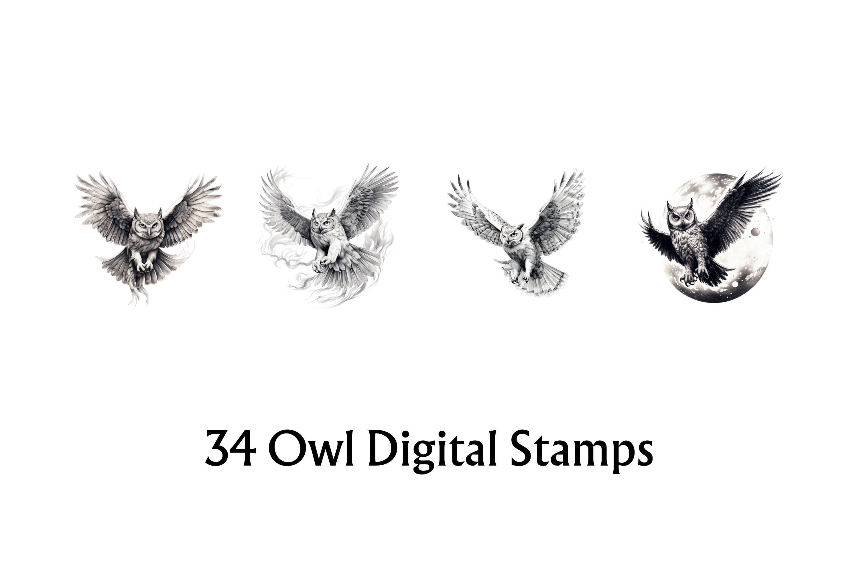 34 Owl Stamps, Owl Clipart, Owl Line Art, Whimsical Owl, Owl Stamp ...