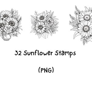 32 Realistic Sunflower Stamps, Sunflower Outline Png, Sunflower Png ...