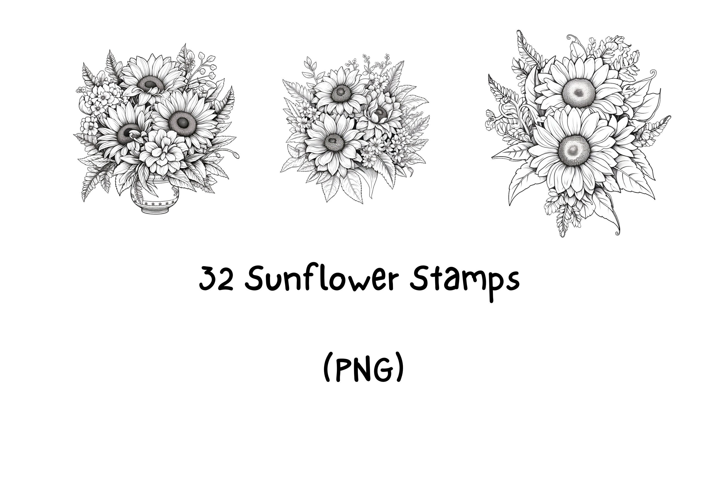 32 Realistic Sunflower Stamps, Sunflower Outline Png, Sunflower Png ...