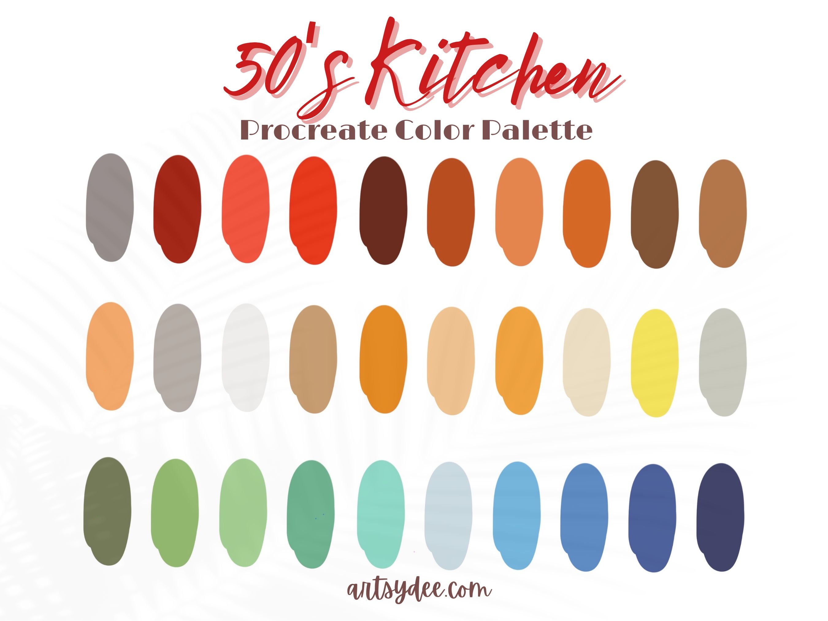 50s Color Palette, Procreate Color Palette, Procreate Swatches, Digital ...
