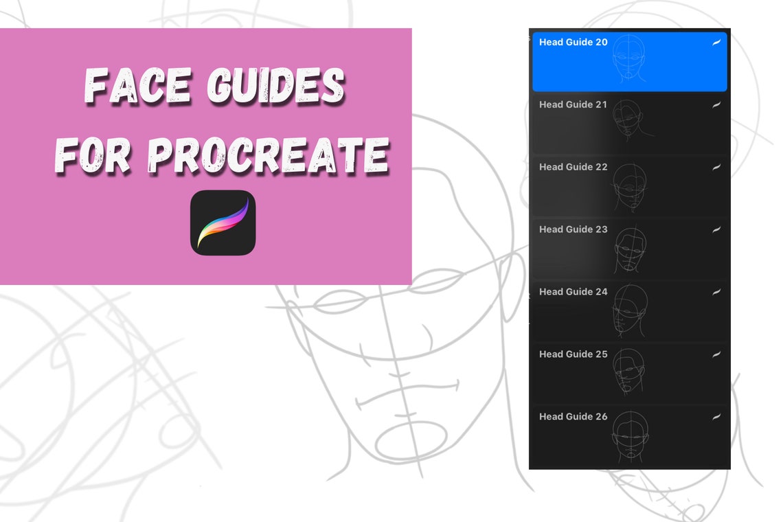 27 Face Stamps for Procreate, Procreate Head Guides, Procreate Faces ...