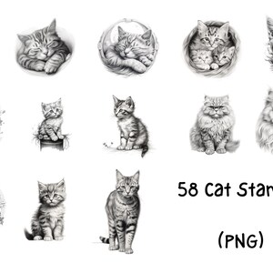 Cat Digital Stamp, Digital Cat Stamps, PNG, Digital Stamp, Digi Stamp ...