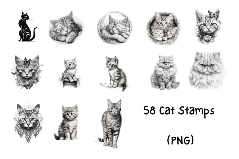 Cat Digital Stamp, Digital Cat Stamps, PNG, Digital Stamp, Digi Stamp ...