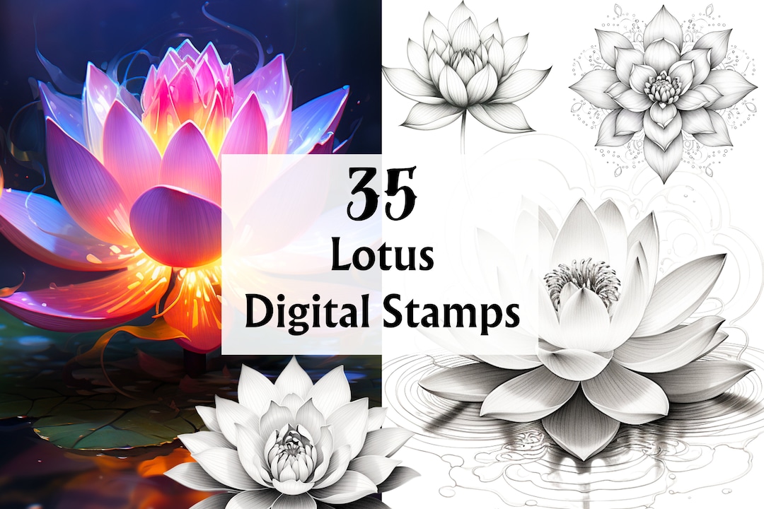 30 Lotus Stamps, Lotus, Digital Stamps, Digi Stamps, Lotus Tattoo ...