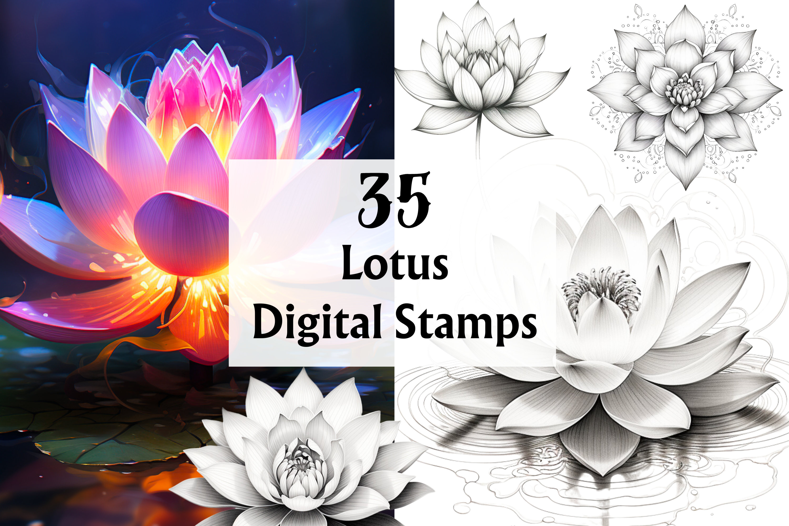 30 Lotus Stamps, Lotus, Digital Stamps, Digi Stamps, Lotus Tattoo ...